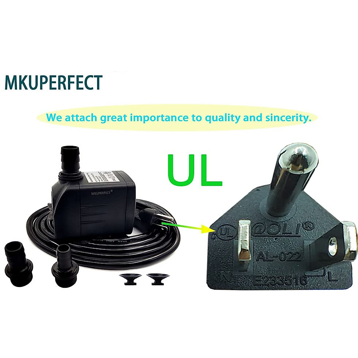 MKUPERFECT Submersible Water Pump for Fountains, Ponds,Fish Tanks, and Hydroponics - Quiet with 400GPH Flow Rate
