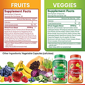 Superfood 180 Fruit and 180 Veggie Capsules -100% Whole Natural Superfood - Maintain Energy Levels, with Aloe Vera - Grown and Made in The USA (90 Count (Pack of 4)