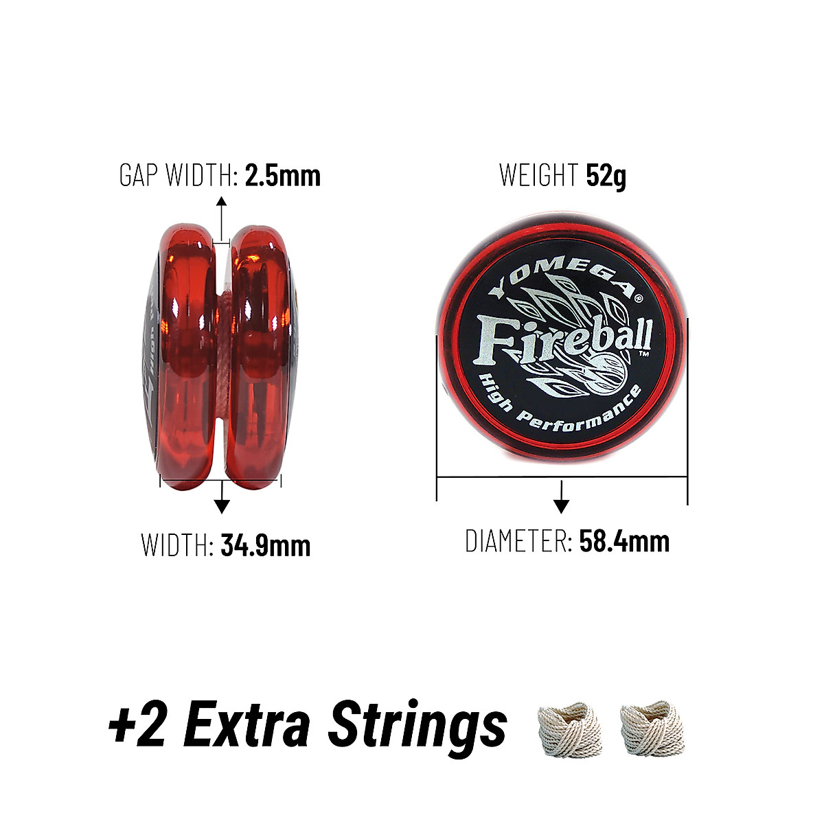 Yomega Fireball YoYo -HIGH Performance Responsive Transaxle Yoyo, Great for String Tricks for Advance Players to Perform Like Pros + Extra 2 yo yo Strings & 3 Month Warranty (Red/Black)