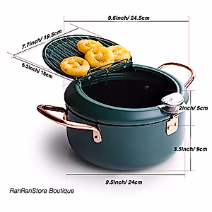 Cyrder Japanese Tempura Deep Fryer Pot with Fahrenheit Thermometer, Nonstick Carbon Steel Oil Fryer, Fried tempura/chicken/fish/shrimp, Easy Clean, Green big tempura pan, 9.5inch