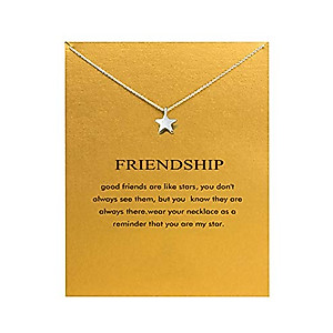 Hundred River Friendship Necklace Star Pendant Chain Necklace with Message Card Gift Card (Star 2s)