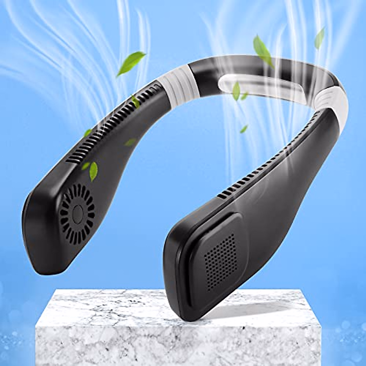 IHOWOTE Neck Fan,2022 Upgraded Portable Neck Fan with Cooling Towel(40"x12"),360° Cooling Personal Hanging Fan with 3 Speed,Blow Cold Air in Heat Day,Long Use Time,Perfect for Outdoor Indoor(Black)