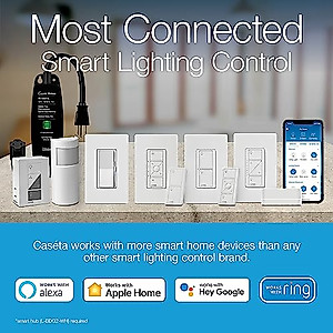 Lutron Diva Smart Dimmer Switch for Caseta Smart Lighting (Lutron Smart Hub Required), for LED Lights, 150 Watt, Single-Pole/3Way, No Neutral Required, DVRF-6LS-WH-2, White, 2 Pack