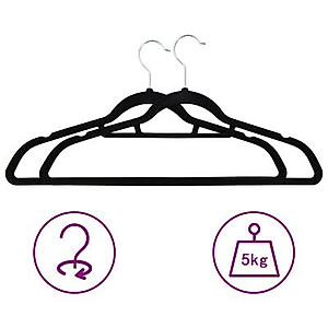 Black Velvet Hangers,Closet Hangers for Clothes,Non-Slip Hangers Pack of 10,Multi-Purpose Hangers,Silver Hanger Hooks spacesaver