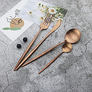 JASHII Rose Gold Silverware Set, 24 Pieces Stainless Steel Copper Flatware Set Cutlery Sets, Include Knife Fork Spoon Teaspoon, Service for 6 (Matte Rose Gold)