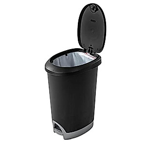 Sterilite 12.6 Gallon Hands Free Home Kitchen Wastebasket Trashcan with Locking Lid and Step On Pedal, Black, 6 Pack