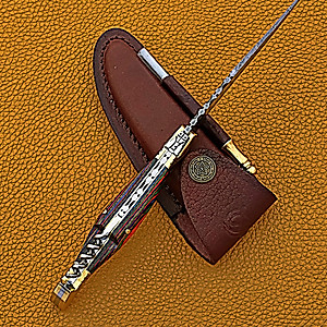 Smart & Sharp Custom Handmade Damascus Steel Folding Knife Pocket Knife AR17418Multi Colored wood Multi