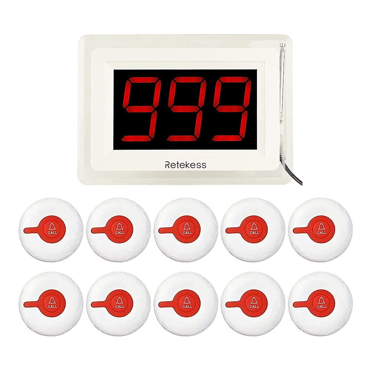 Retekess T114 Caregiver Pager,Wireless Calling System,15 Level Volume,10 Waterproof Alert Call Buttons for Clinic,Hospital,Nurses Station