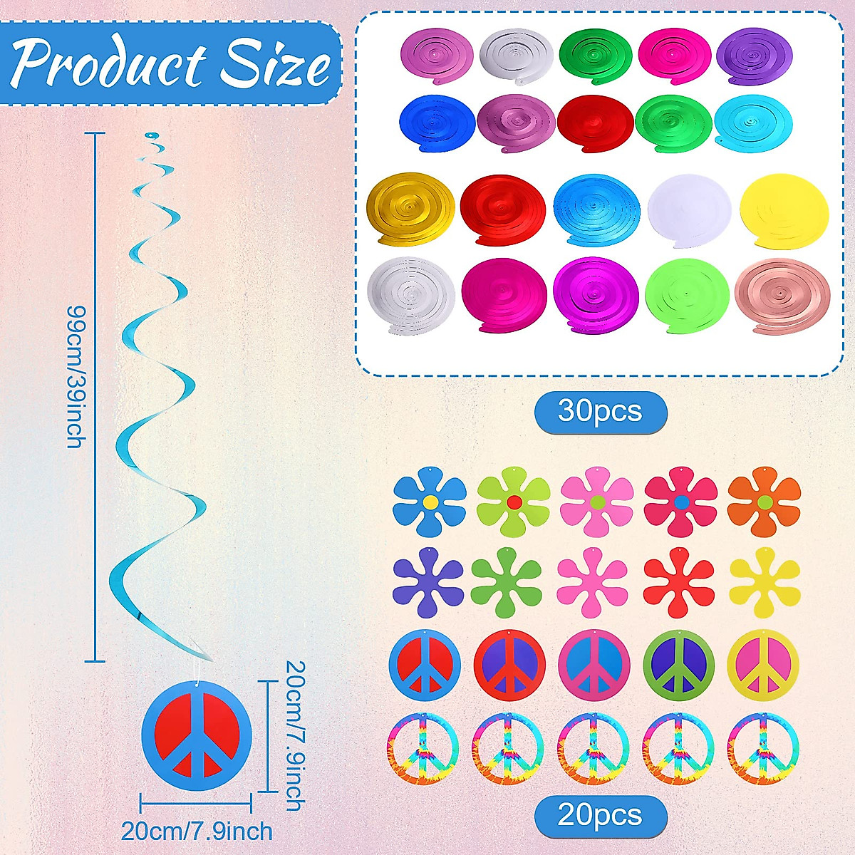 32 Pcs Tie Dye Groovy 60's Party Decorations Hippie Party Supplies Tablecloth Backdrop Include Foil Swirl Decorations Tie Dye Tablecloth and Peace Sign Hippie Backdrop Retro Party Birthday Decorations