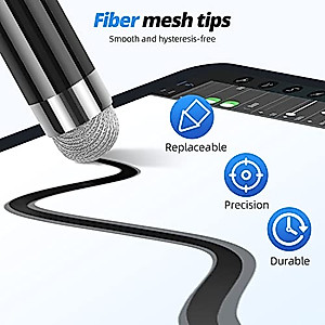 Stylus pens for Touch Screens [5 Pack Long Pen Body] Fiber mesh Tips High Sensitivity & Fine Point Capacitive Pen Compatible for ipad iPhone Android Tablet Laptop Microsoft Surface Chromebook