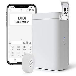 Bundle Label Maker Machine D101 Bluetooth Label Maker with 2 Rolls of White Label Tape 12×40mm, 25×50mm