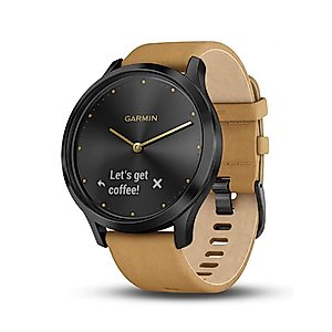 Garmin vivomove HR, Hybrid Smartwatch for Men and Women, Onyx Black with Light Tan Suede Band