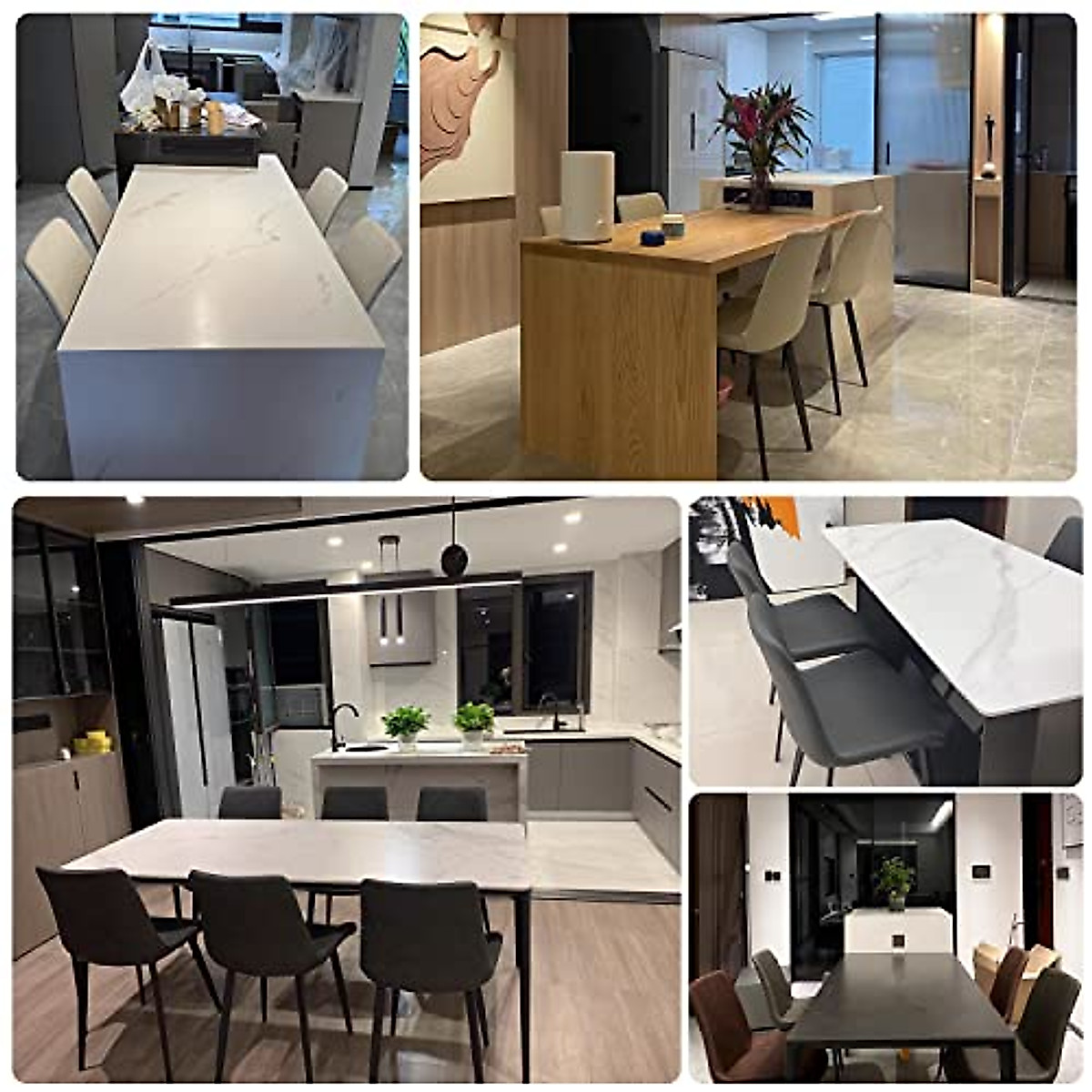 seonyou Dining Chairs Set of 4 Dark Grey Faux Leather for Kitchen Dining Room, Comfortable Mid Century Modern Chair with Metal Leg, Upholstered Big Side Chair for Living Room, Farmhouse