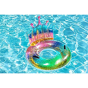Poolmaster Swimming Pool Float Rainbow Glitter Tiara Tube, Multi Large