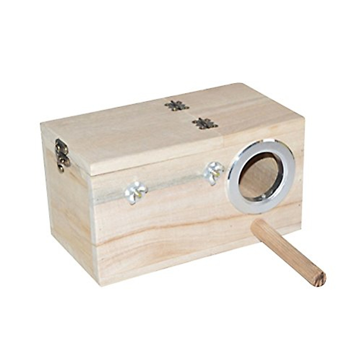 POPETPOP Wooden Bird Nesting Box, Parrot Clear View Window, Lovebirds Breeding Box, Bird Nesting Feeding Station House - Size S (Left or Right Open Window)