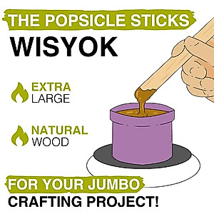 WISYOK 8'' Jumbo Craft Sticks, 60pcs Extra Large Natural Premium Wood, Ice Cream Sticks, Jumbo Sticks, Large Tongue Depressors, Plant Labels, Hair Removal and Waxing Supplies, Crafting