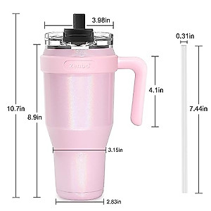 Zenbo 40 oz Glitter Tumbler with Handle–Stainless Steel Vacuum Insulated Mug Cup with Handle, Lid and Straw, Keeps Drinks Cold up to 34 Hours–Sweat-Proof Body, Dishwasher Safe