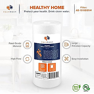 Aquaboon 8-Pack of 5 Micron 10" x 4.5" Sediment Water Filter Replacement Cartridge | Whole House Sediment Filtration | Compatible with W15-PR, HD-950, WFHD13001B, GXWH35F, GXWH30C