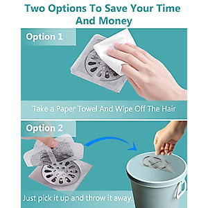 Yempum Disposable Shower Drain Hair Catcher 50 Pack Square Disposable Drain Hair Catcher Drain Covers Bathroom Laundry Bathtub Kitchen Sink Floor Drain Sticker for Human & Pet Hair 4" X 4"