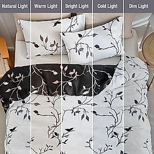 Lekesky Reversible Duvet Cover King Size, White Black Tree Branch Pattern Comforter Cover King 3pc Super Soft Microfiber Breathable Botanical Bedding Sets with Zipper Ties