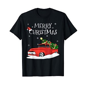 Red Vintage Truck Shirt Retro Christmas Tree Pickup T-shirt