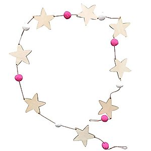 wsloftyGYd Nordic Household Wooden Star Fluffy Ball Hanging Ornament Kids Girl Room Decor Rose Red+White
