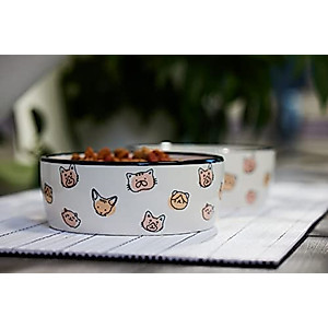 Pearhead Cat Faces Pet Bowl, Cat Water and Food Dish, Pet Owner Cat Accessory, Ceramic, Blush and White