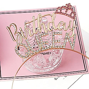 AOPRIE Birthday Crown Gold Birthday Queen Headband for Girl Birthday Tiara for Women Princess Crown Rhinestone Happy Birthday Hair Accessories