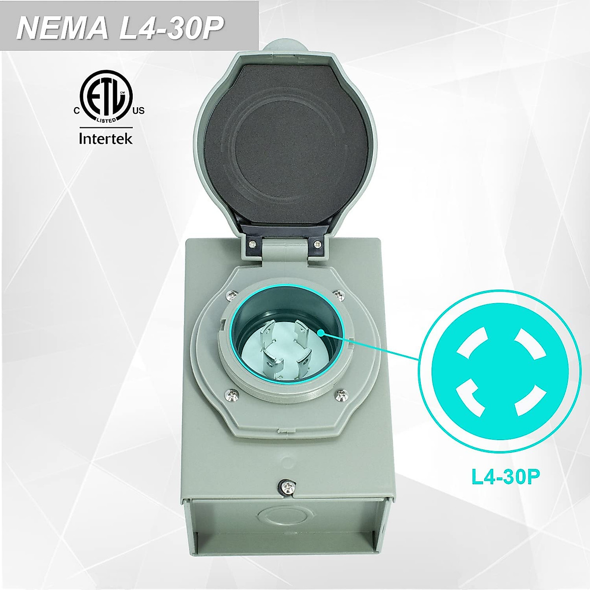 Rophor 30 Amp Generator Power Inlet Box, NEMA L14-30P Power Inlet Box for 4 Prong Generator Cord, 125/250 Volt, 7500 Watts, Weatherproof, Outdoor Use, ETL Listed