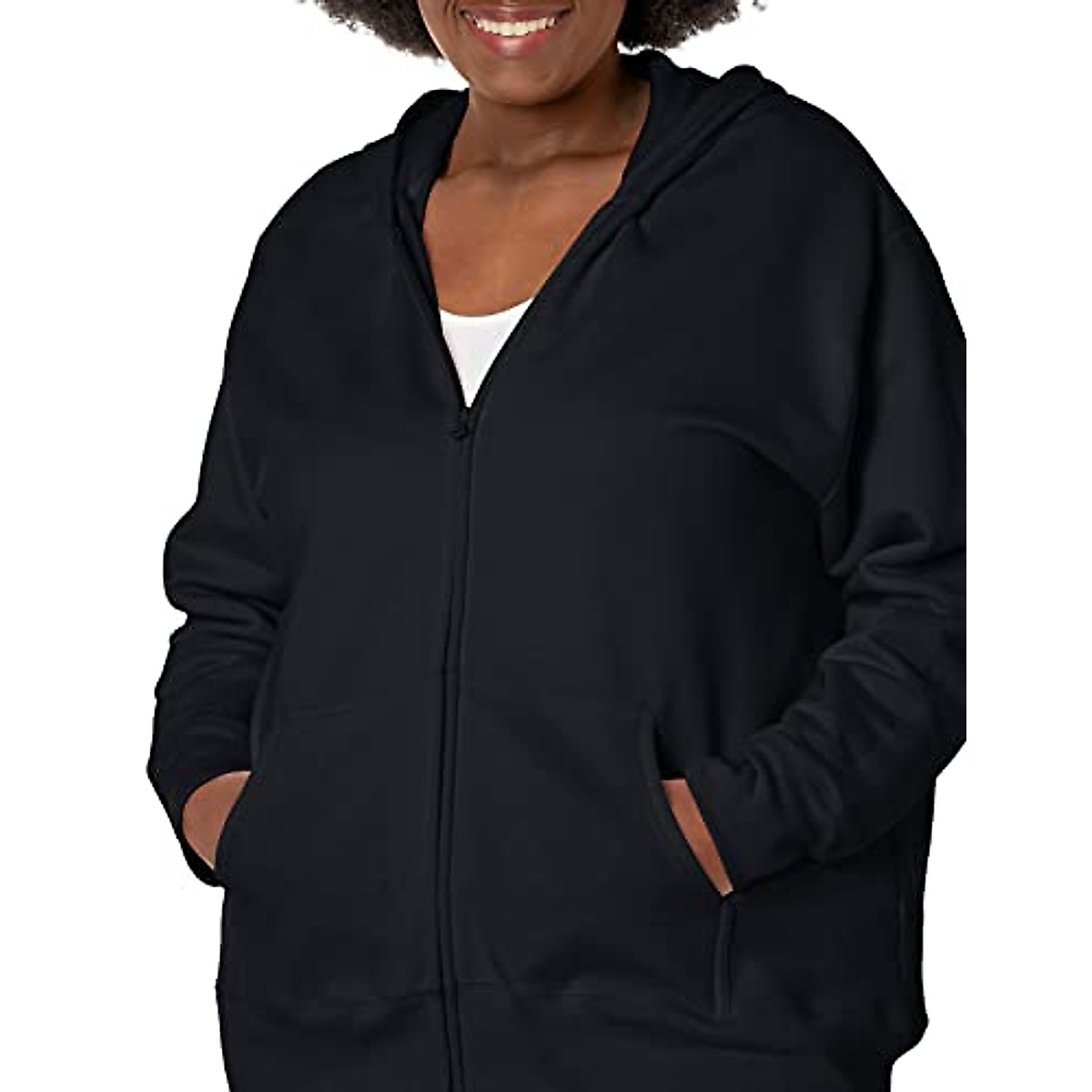JUST MY SIZE womens Comfortsoft Ecosmart Fleece Full-zip Women's athletic hoodies, Ebony, 2X US