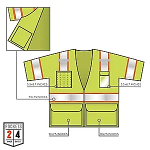 Ergodyne - 24169 Reflective Safety Vest, ANSI Class 3, Hi Vis Two Tone, 6 Easy Access Pockets, GloWear 8346Z,Lime, 4X-Large-5X-Large