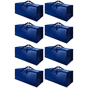 Cosy Family 8 Pack Heavy Duty Extra Large Moving Bags with Backpack Straps - Strong Handles & Zippers, Storage Totes For Space Saving, Fold Flat, Alternative to Moving Box (Set of 8, Blue)