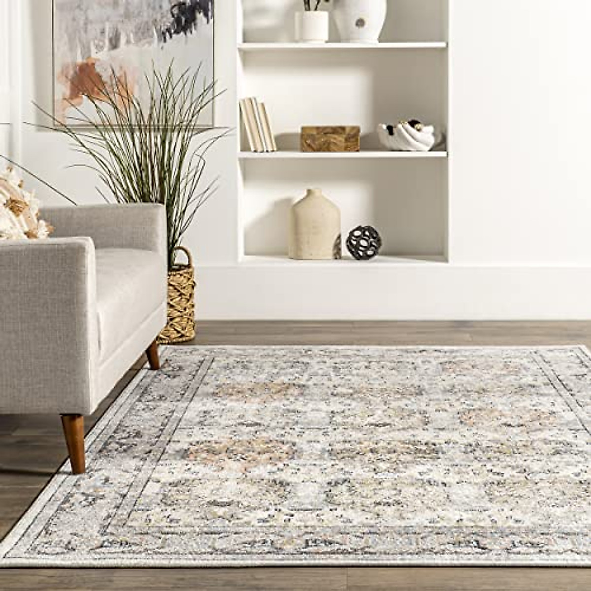 nuLOOM Rue Traditional Bordered Machine Washable Area Rug, 5' 3" x 7' 6", Beige