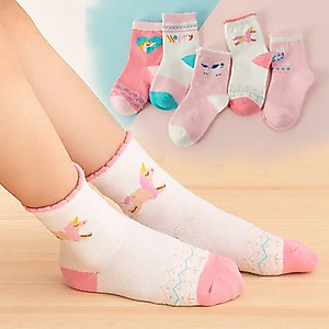 Nuziku Toddler Little Girls Cotton Crew Socks 10 Pairs (US, Age, 5 Years, 7 Years, Colorful)