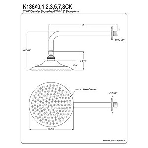 Kingston Brass K136A5CK Victorian 8-inch Diameter Brass Showerhead with 12-inch Shower Arm, Oil Rubbed Bronze