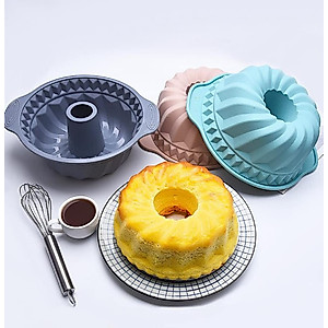 A person who loves life 10" Silicone Bundt Cake Pan, Non-Stick Silicone Bundt Pan with Handle, Home Baking DIY Cake Mold for Cake, Chocolate, Jelly, Bread, Gelatin (Nordic Grey)