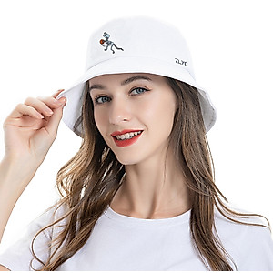 ZLYC Unisex Fashion Embroidered Bucket Hat Summer Fisherman Cap for Men Women Teens (Dinosaur Skeleton White)