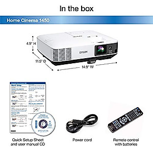 Epson HC1450 Home Cinema 4200 lumens white brightness 3LCD with MHL Video Projector