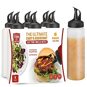 6 Pack Condiment Squeeze Bottles for Sauces - 8 Oz Squirt Bottles for Liquids, Easy Pour Sauce Bottles with Leak Proof Snap Cap, Condiment Bottles, Plastic Squeeze Bottles for Liquids, Ketchup, Oil