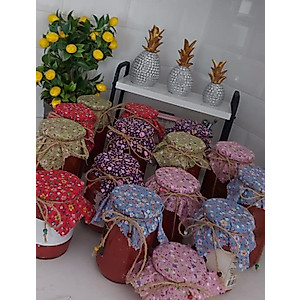 50 Pieces% 100 Cotton Flowered Pattern Fabric Jar Cover Cloth- 6.7'' Jar Cover Cloth With 50 Pieces Beaded Jute Rope