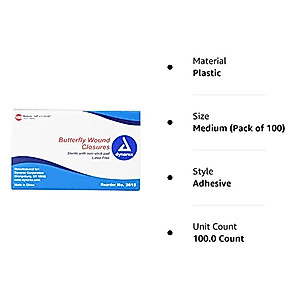 Dynarex Adhesive Bandage, Butterfly Fab, Medium, 3/8 Inches x 1 13/16 Inches Sterile, 100 Count