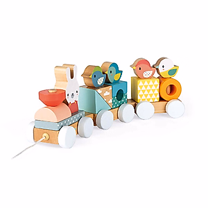 Janod Pure 2-in1 Stacking and Pull-Along Wood Train - Ages 1+ - J05157