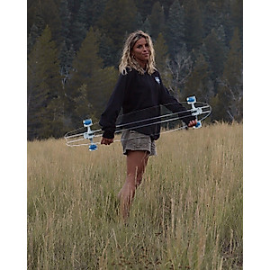 Clear Longboard with Light Up LED Wheels, 48" Pintail Riptide. Acrylic clear skatboard for all ages. weight limit 230 lbs. Made in USA