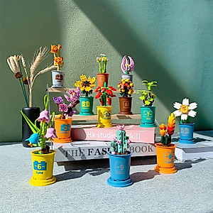 ENJBRICK Flowers Tiny Plants Building Set for Adults,Botanical Collection, Creative Building Sets for Kids 12 Packs