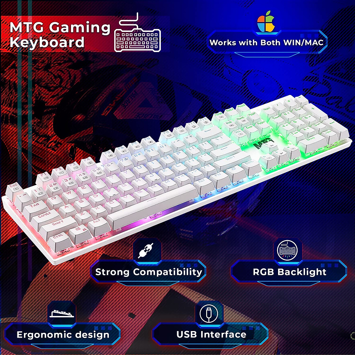 Gaming Kit for PC, RGB Keyboard and Mouse, Gaming Headphone, Large LED Desk Mat with Smooth Surface, RGB Speaker for Desktop Computer, Xbox and PS4 Gamers - MTG 4 in 1 Combo