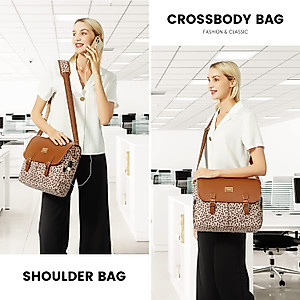 LOVEVOOK Laptop Bag for Women, Large Capacity Computer Bags Cute Shoulder Messenger Bag, Business Work Bags Tote Briefcase Purse Laptop Sleeve Case, 15.6inch, Leopard Print-Brown Pro