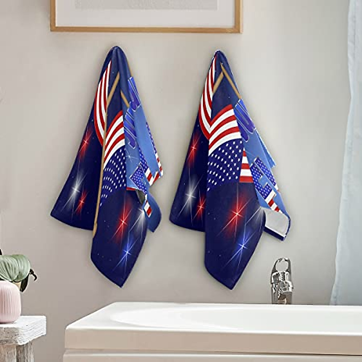xigua 2PCS Polyester Hand Towels Soft and Absorbent for Hotel Spa Beach Bathroom Fingertip Towel,Flag Day Beautiful Text and Fireworks