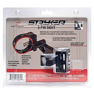 Octane Stryker Lightweight Compact Accurate Ultra-Bright 5-Pin Bow Sight with Hi-Vis Level for Archery, Hunting, Shooting