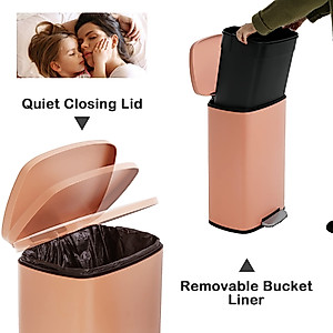 50 Liter / 13 Gallon Kitchen Trash Can with Lid, Stainless Steel Trash Can with Foot Pedal and Plastic Inner Bucket, Fingerprint-Resistant Soft Close Lid Garbage Can, Odor Proof and Hygienic, Pink