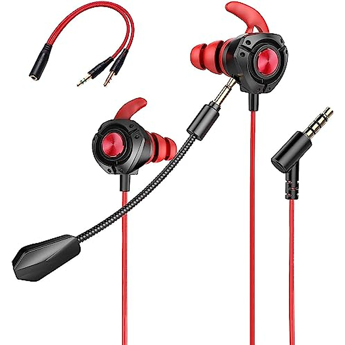 MOVOYEE Gaming Headset with Microphone Wired Gaming Earbuds PC for PS4 PS5 Xbox One Playstation 5 Games Mobile Phone,Detachable Stereo Bass Earphones Noise Cancelling Gaming Headphones with Mic Black